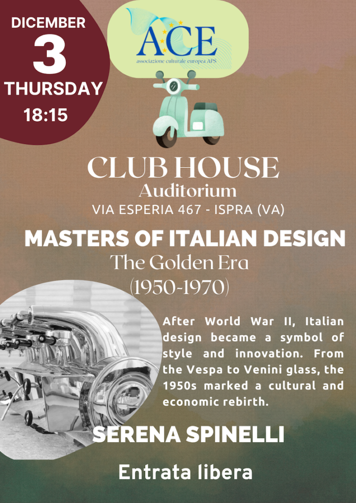 Giovedi 3 Dicembre alle 18:15 – Conferenza: Masters of Italian Design ...